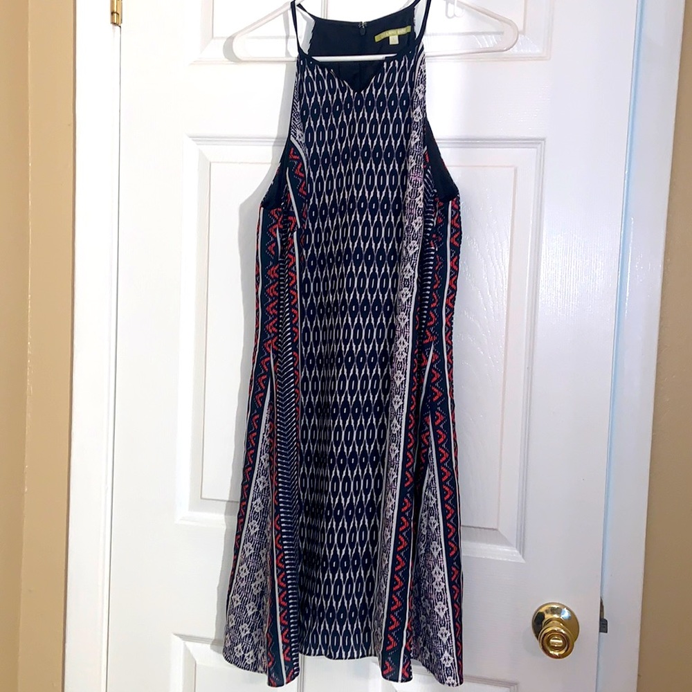 Gianni Bini Halter Mini Dress Blue Pattern - Gem